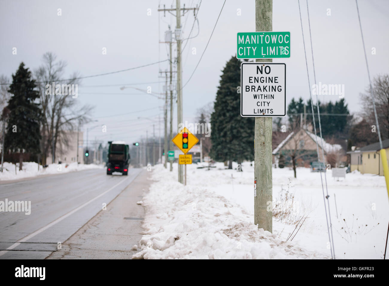 A Manitowoc County sign in the state of Wisconsin posted along a two ...