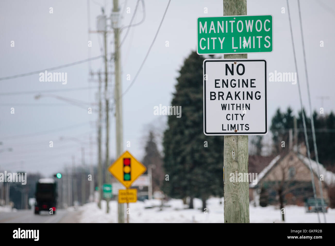 A Manitowoc County sign in the state of Wisconsin posted along a two ...