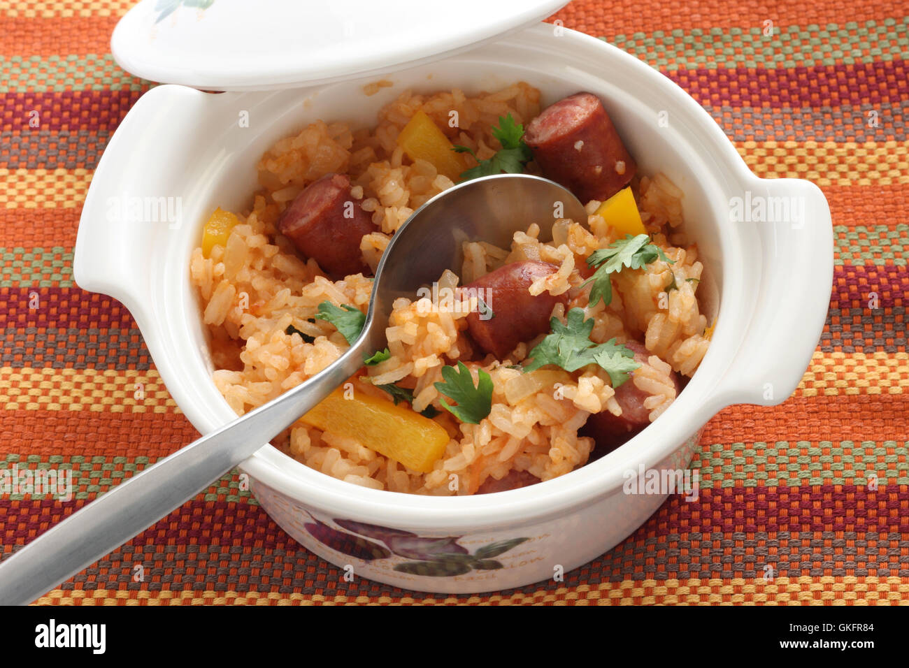 rice with sausages and vegetables Stock Photo - Alamy