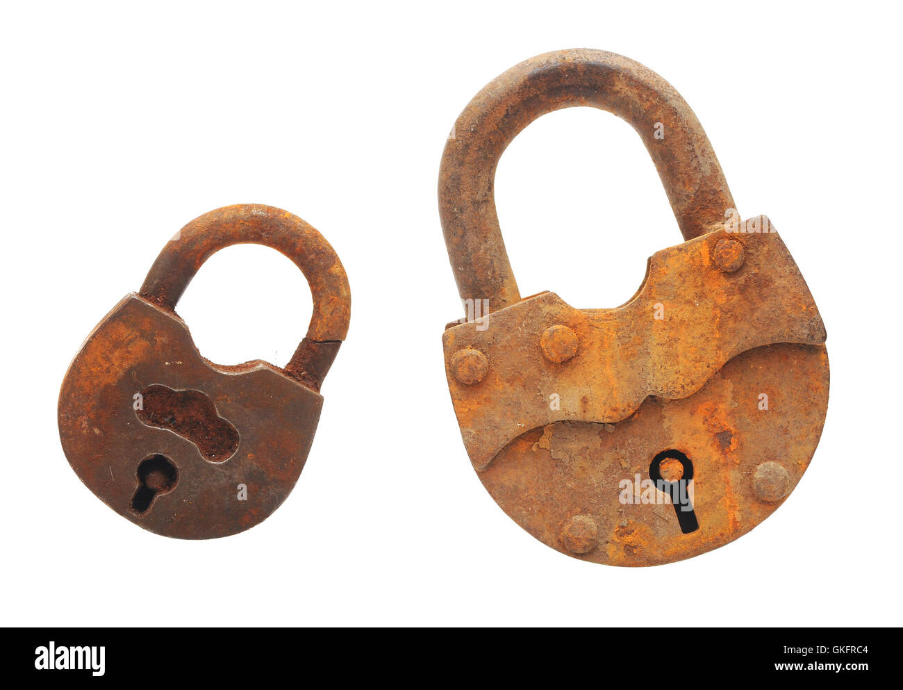 two padlock old isolated on white a background Stock Photo - Alamy