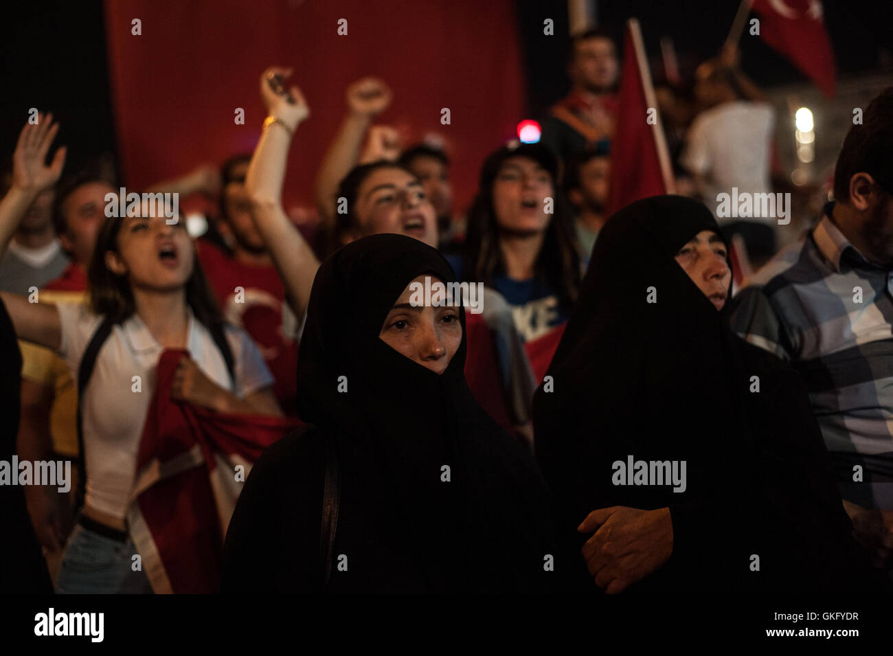 Conservative Islamic women supporters of the Turkish government at a ...
