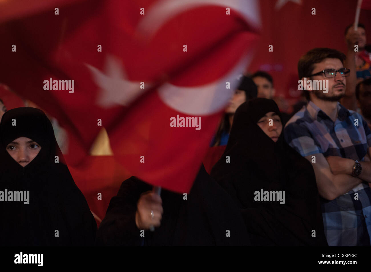 Conservative Islamic women supporters of the Turkish government at a ...