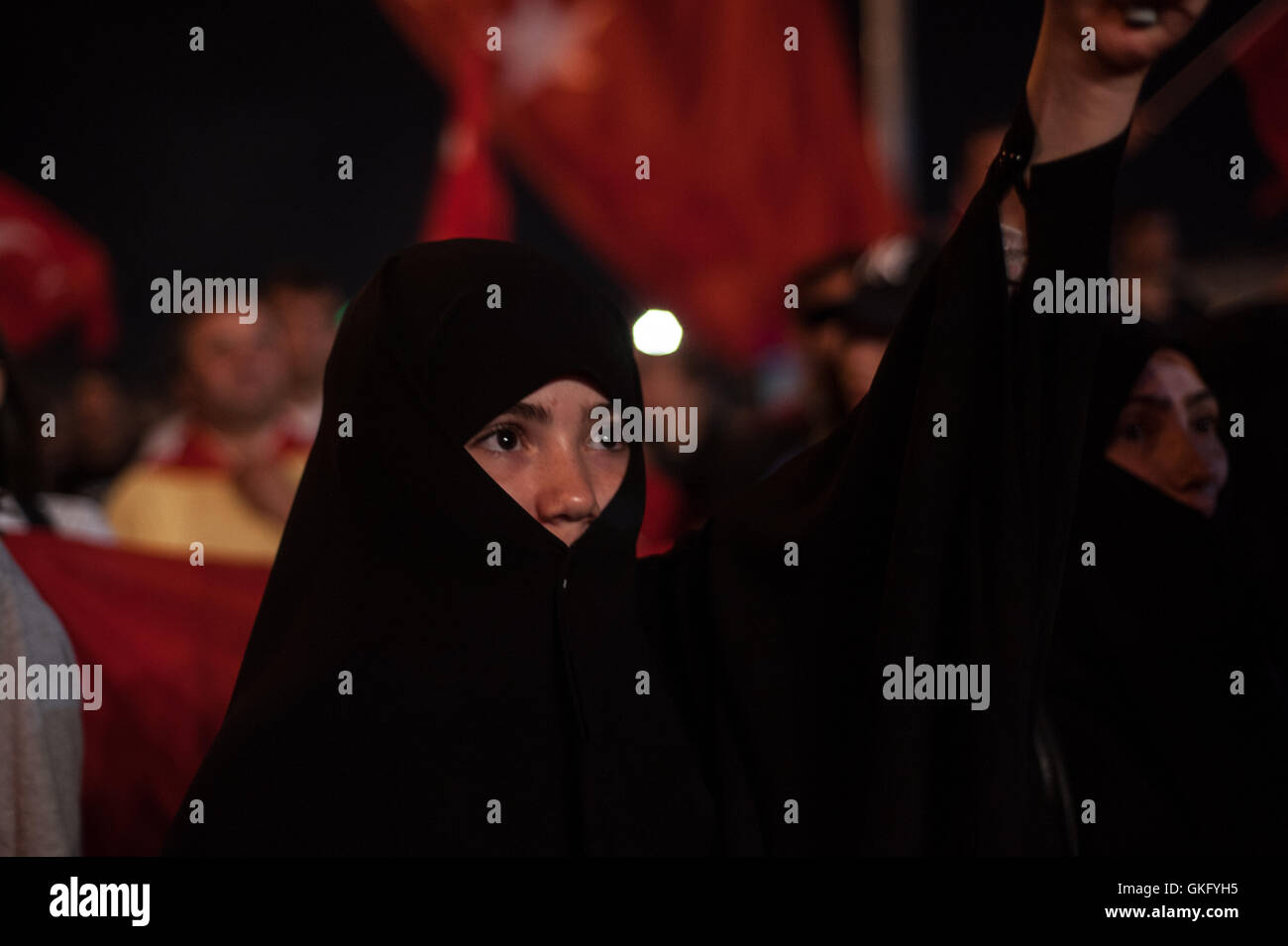 Conservative Islamic women supporters of the Turkish government at a ...