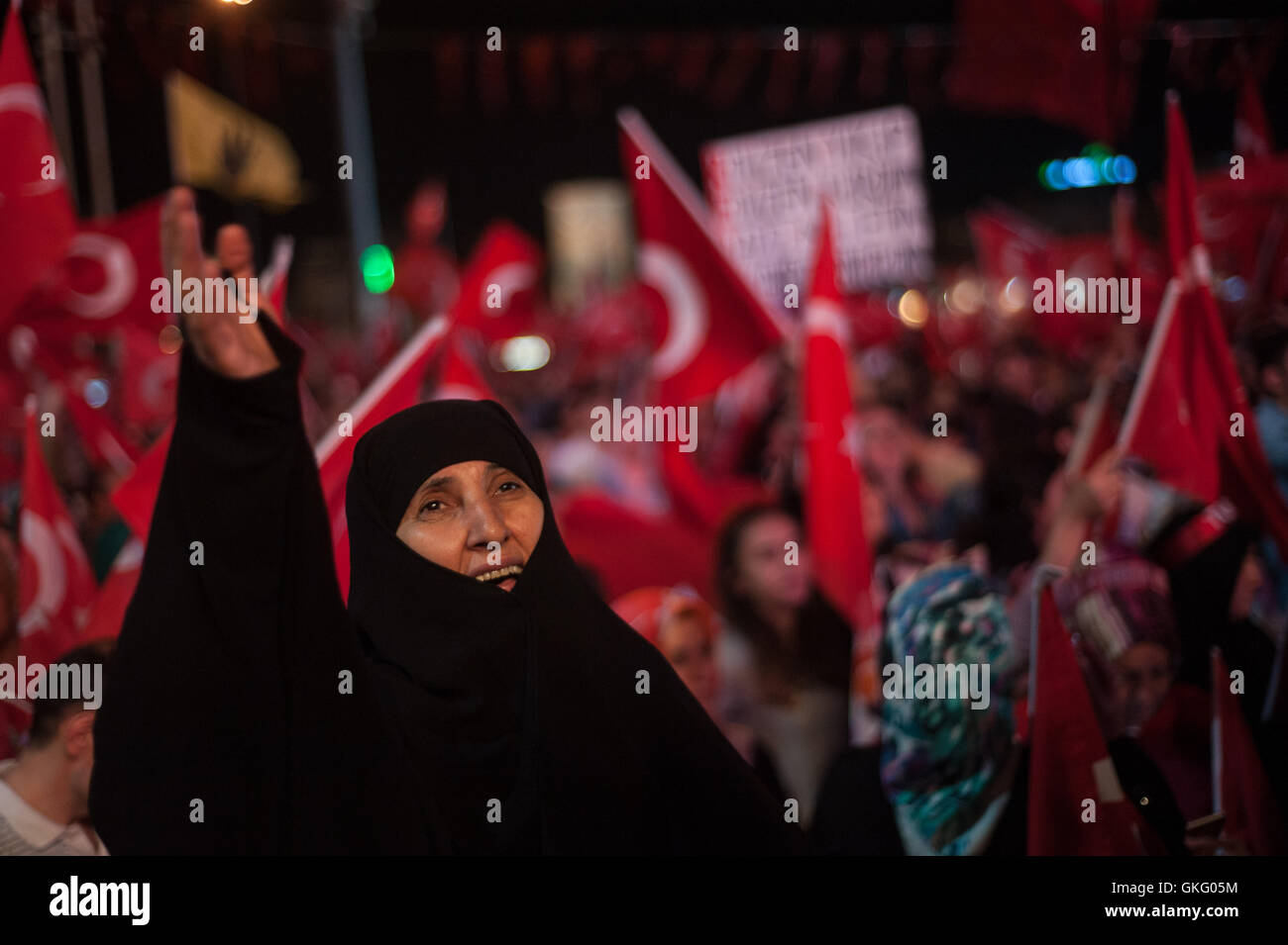 Conservative Islamic women supporters of the Turkish government at a ...