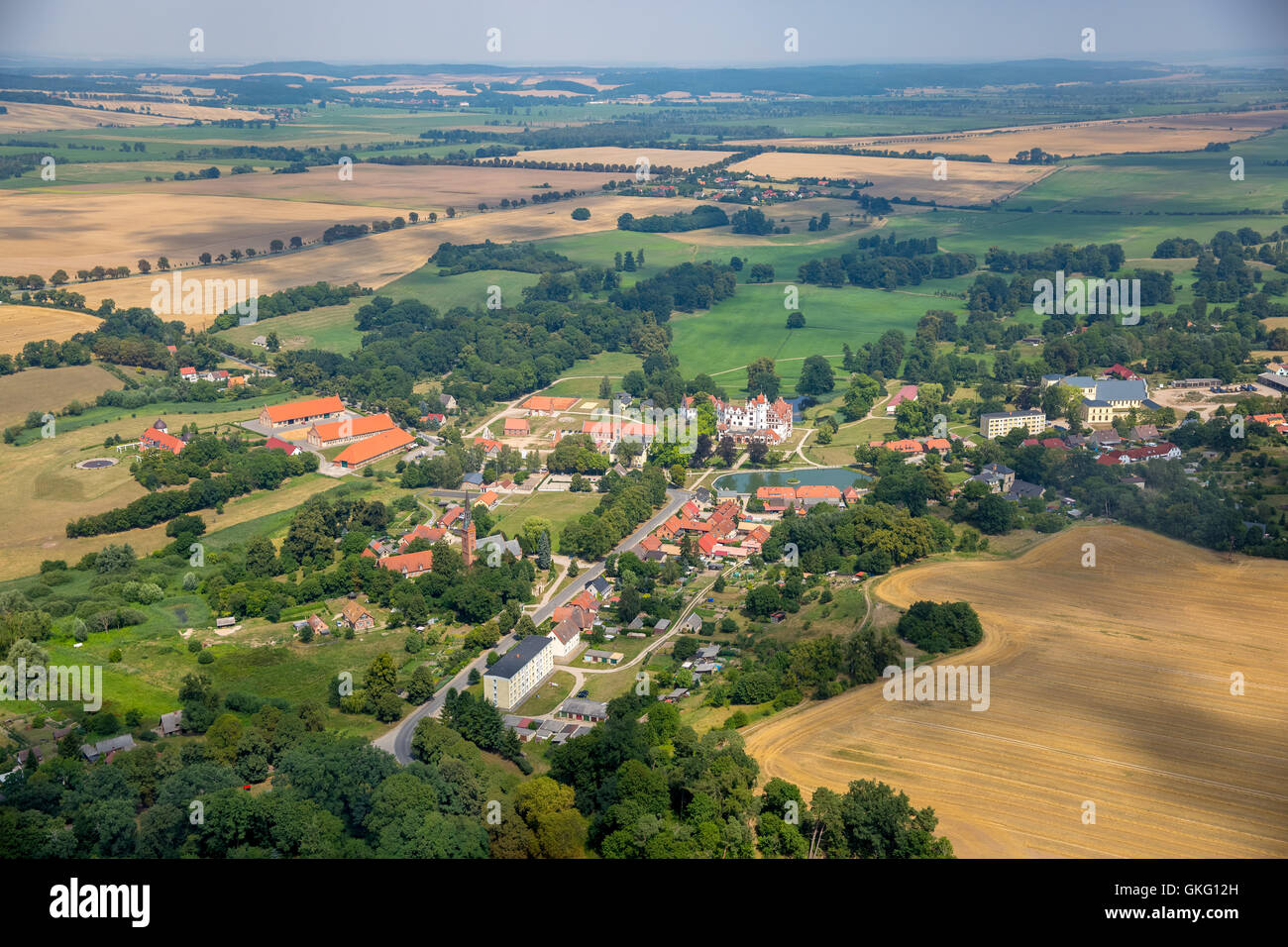 Aerial view, Castle Basedow, Schloss Basedow, Basedow, Mecklenburg Lake ...