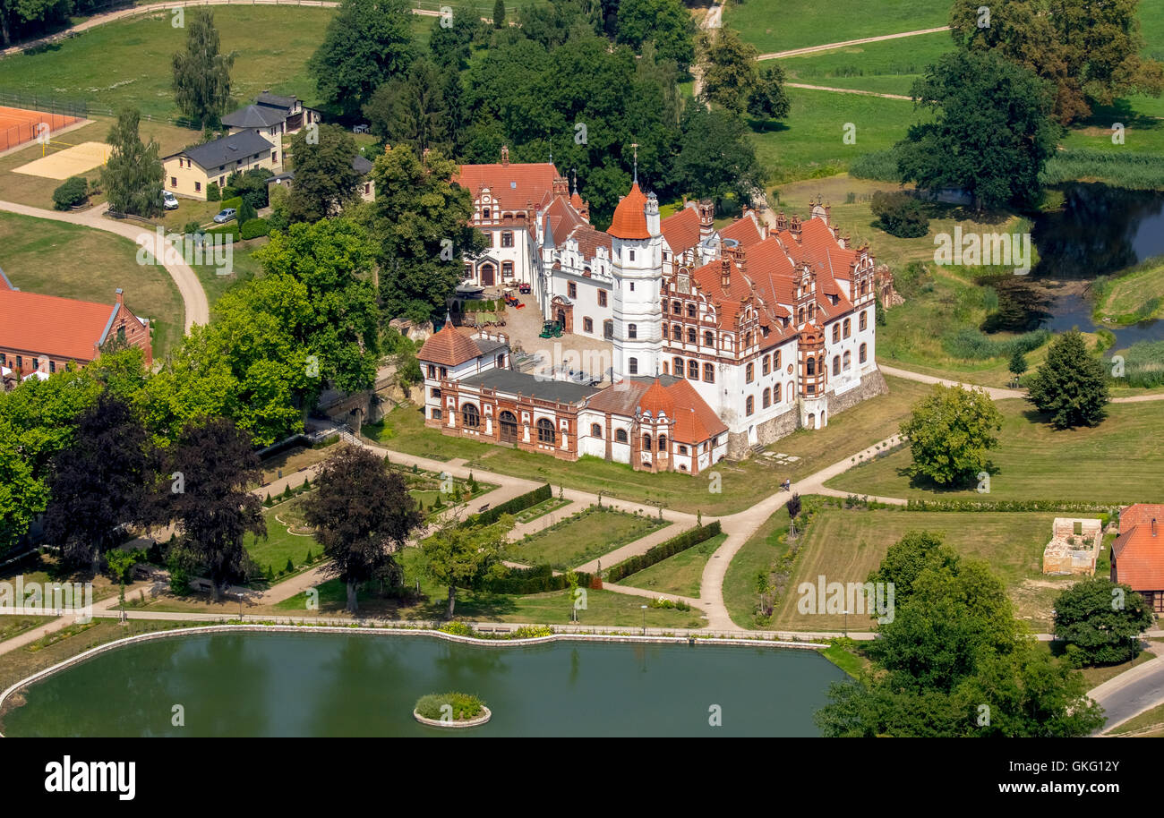 Aerial view, Castle Basedow, Schloss Basedow, Basedow, Mecklenburg Lake ...