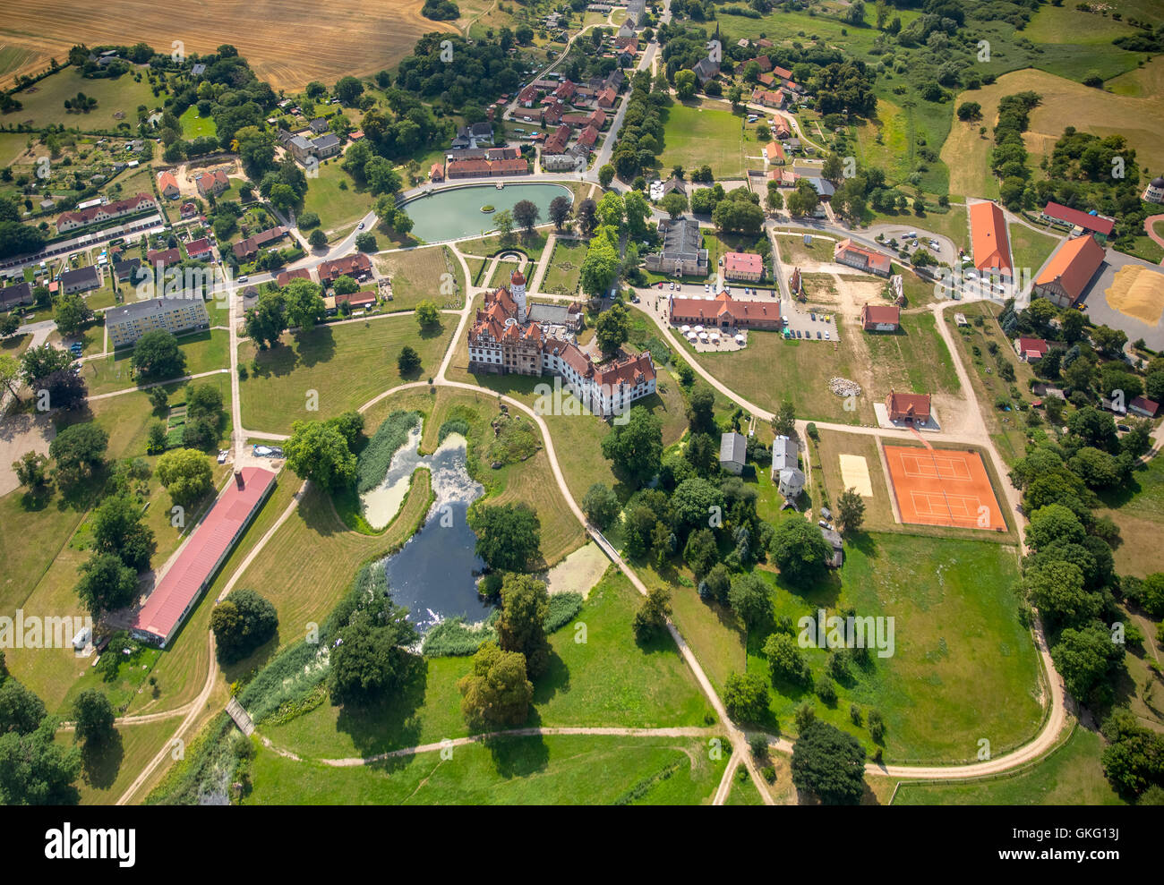Aerial view, Basedow, Mecklenburg Lake District Landscape, Mecklenburg ...