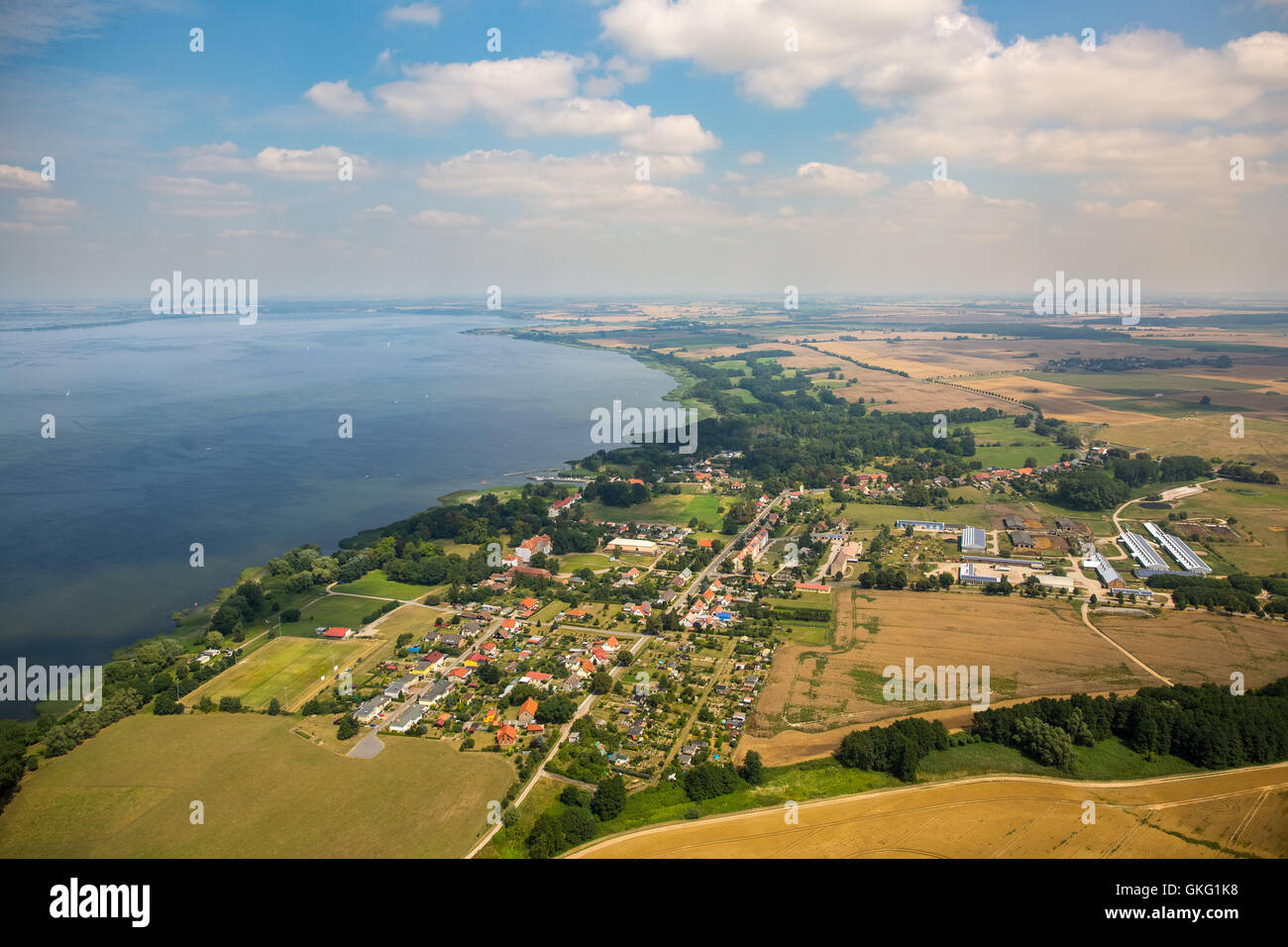 Aerial view, Castle Schloss Kummerow is renovated, Lake Kummerow ...