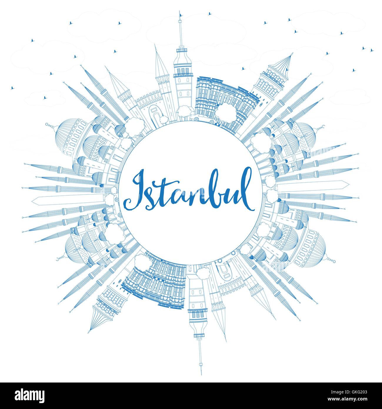 Outline Istanbul Skyline with Blue Landmarks and Copy Space. Vector ...