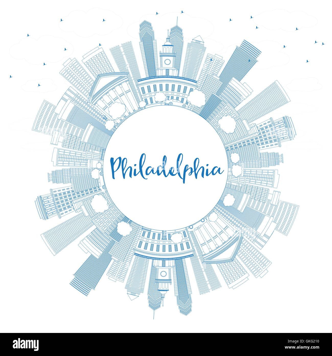 Outline Philadelphia Skyline with Blue Buildings and Copy Space. Vector ...
