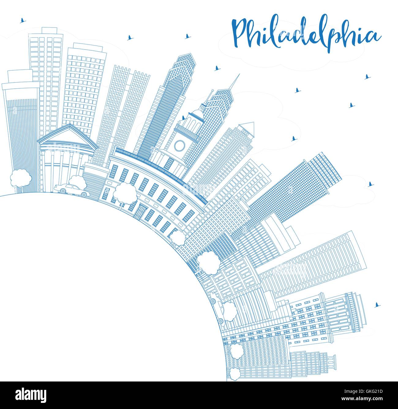 Outline Philadelphia Skyline with Blue Buildings and Copy Space. Vector ...
