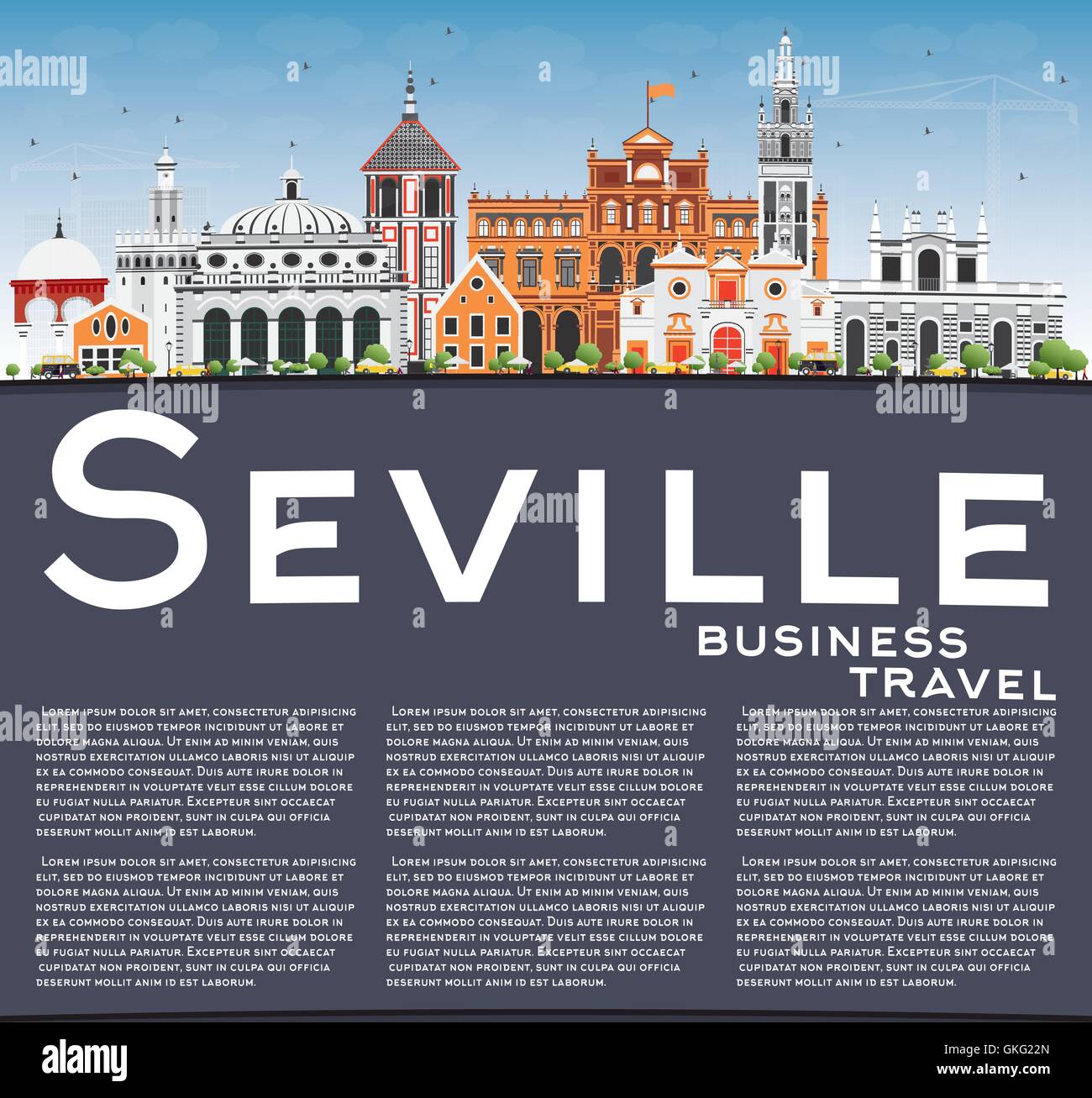 Seville Skyline with Color Buildings, Blue Sky and Copy Space. Vector ...