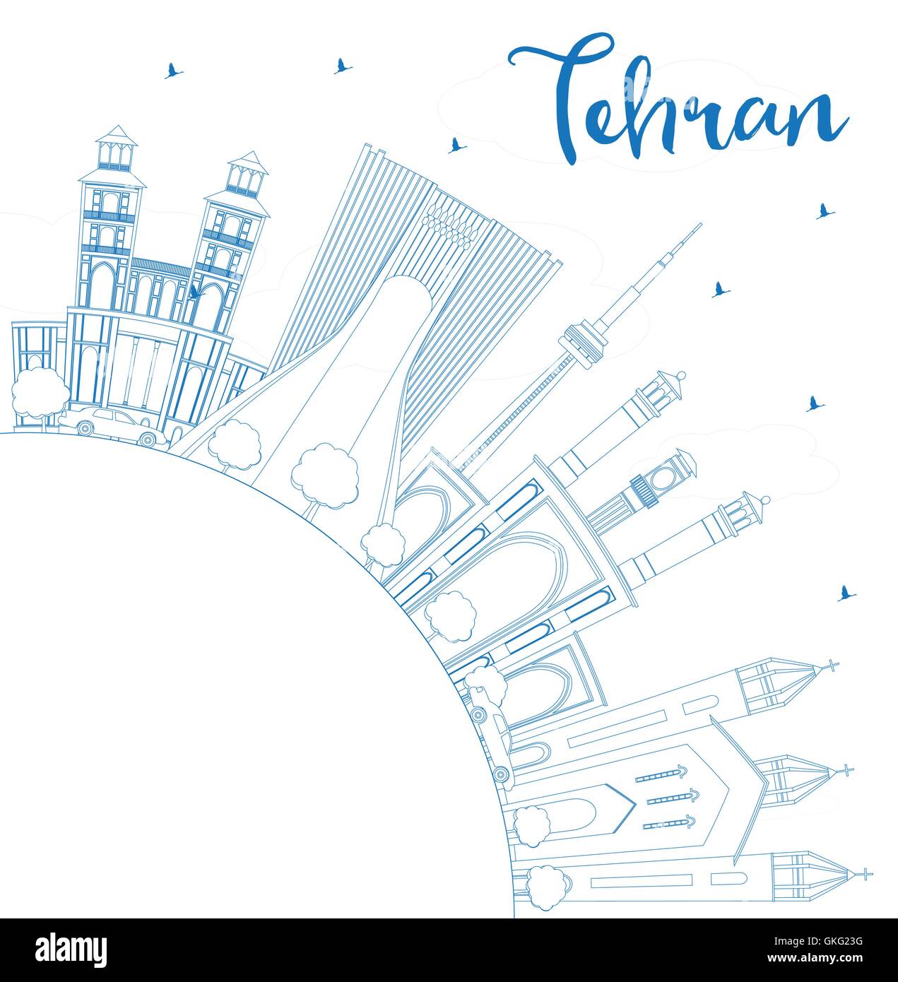 Outline Tehran Skyline with Blue Landmarks and Copy Space. Vector ...