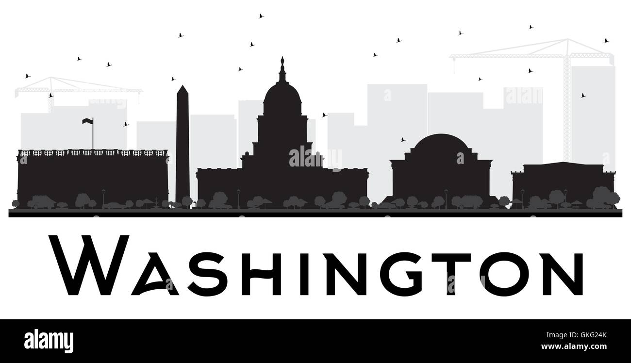 Washington DC City skyline black and white silhouette. Vector ...
