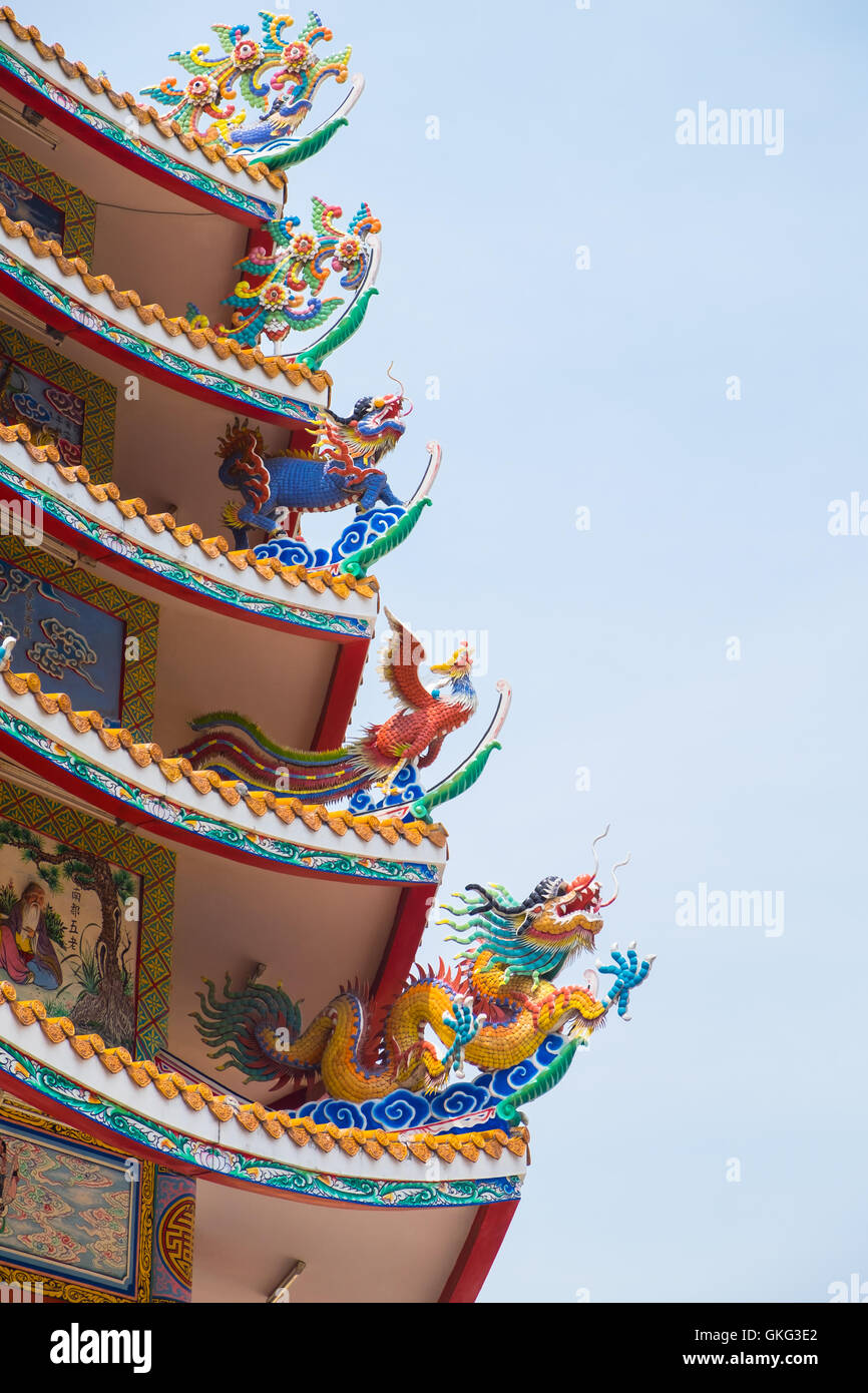 Traditional Chinese roof with chinese animal including dragon, swan and ...
