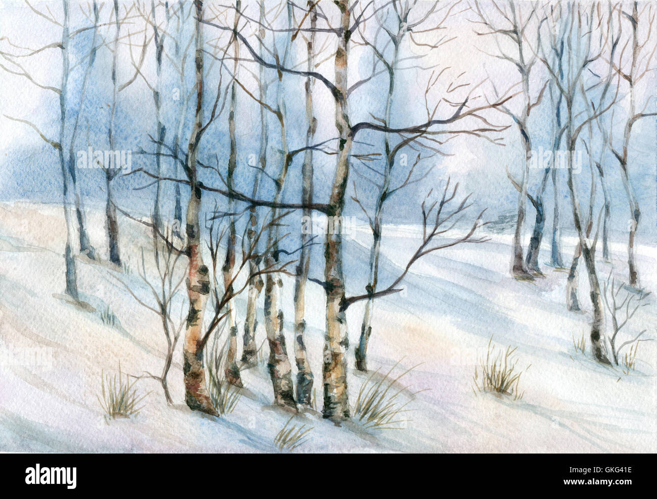 Watercolor landscape with trees hi-res stock photography and images - Alamy