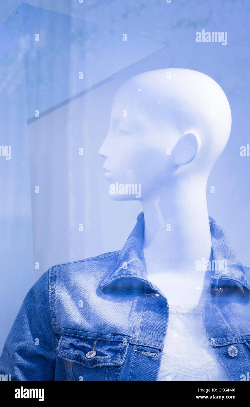 Store window fashion retail shop female mannequin bald dummy Stock ...