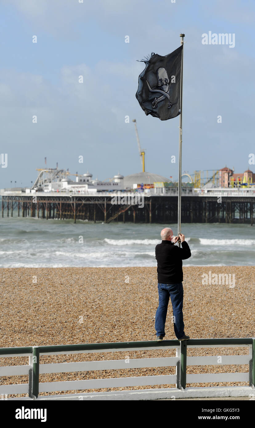 Brighton Sussex UK 20th August 2016 - Flags are hoisted in Brighton ...
