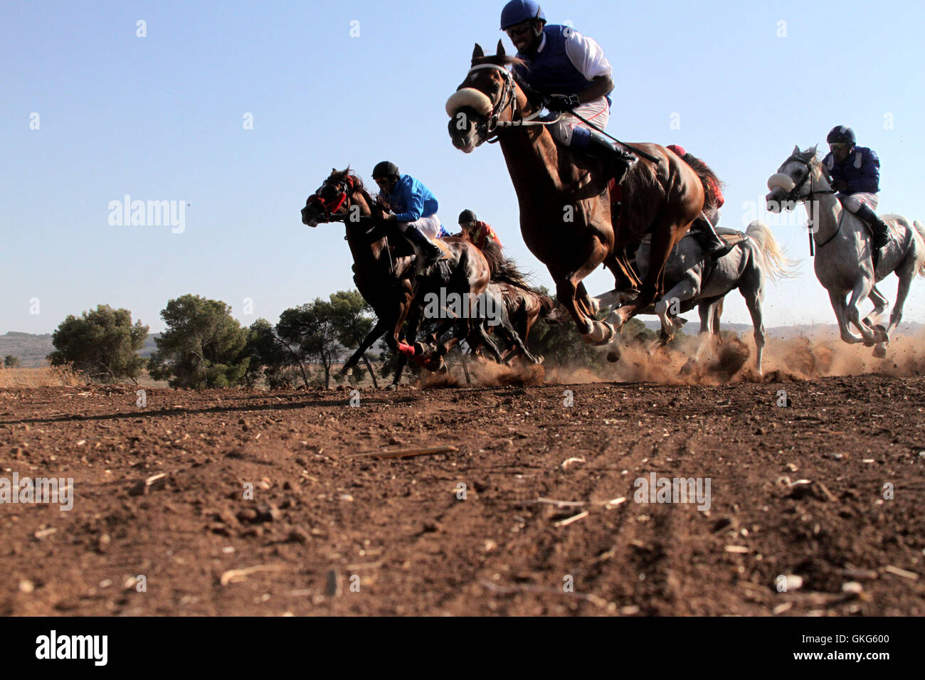 Palestinian riders compete during a local horse race near the West Bank ...