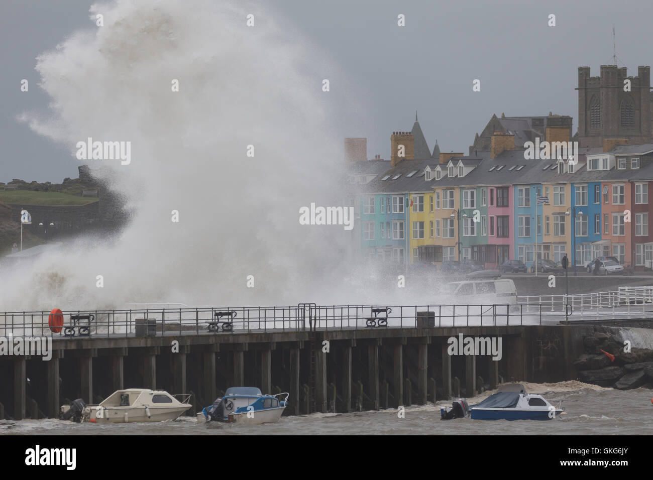 UK Weather: Aberystwyth promenade takes a battering as the forecasted ...