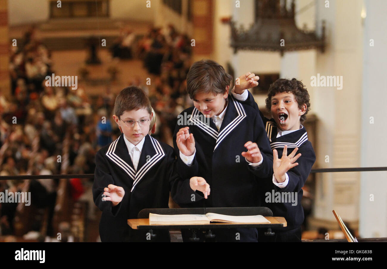 Leipzig, Germany. 20th Aug, 2016. Singers of the Thomaner choir at the ...