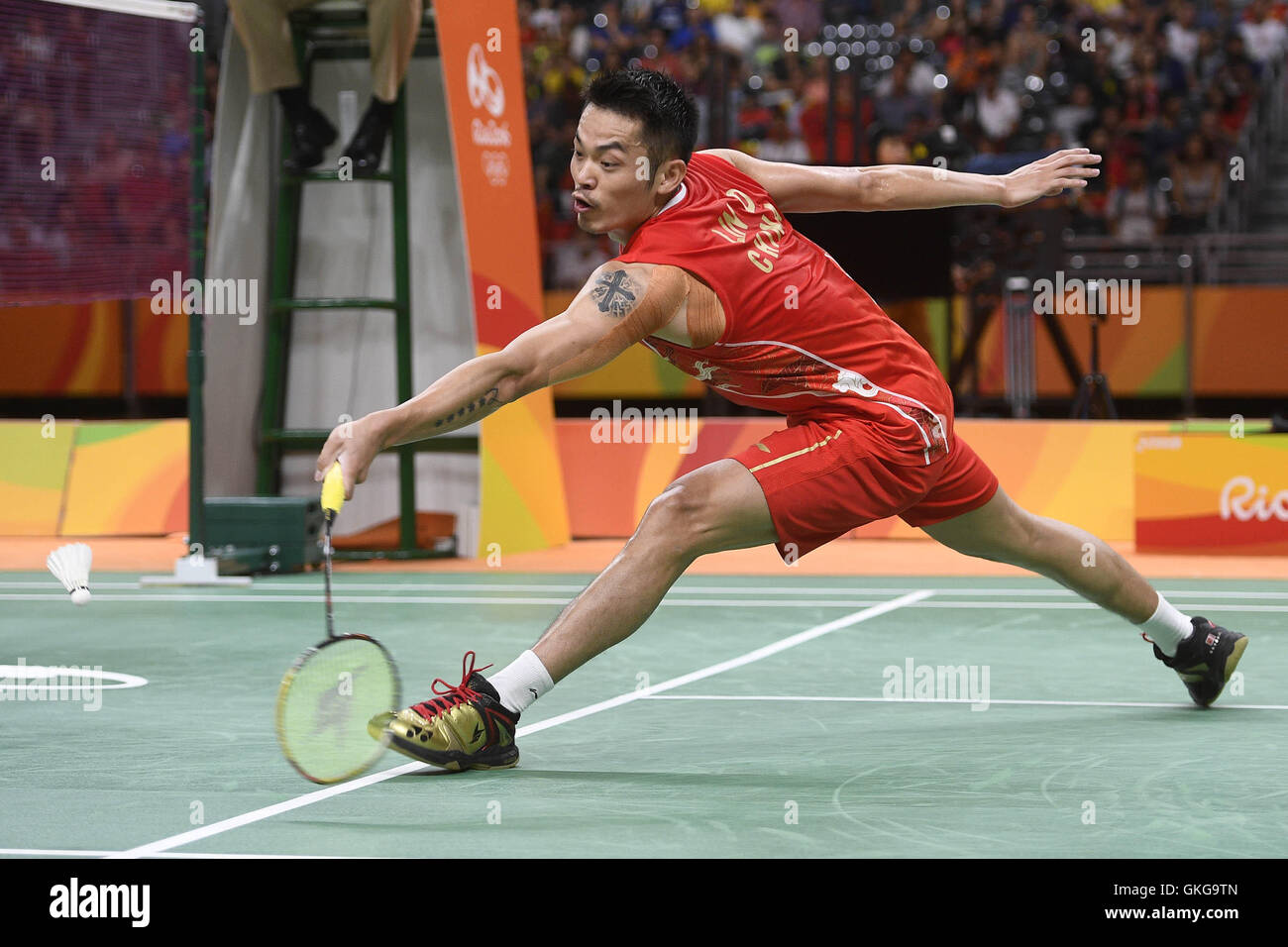 Rio De Janeiro, Brazil. 20th Aug, 2016. China's Lin Dan competes during ...