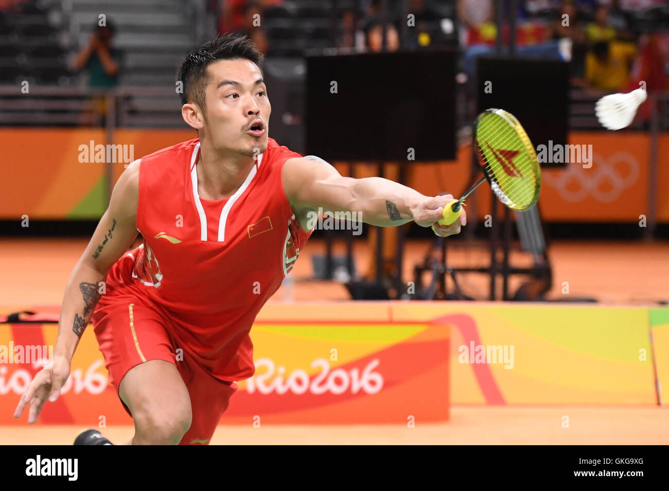 Rio De Janeiro, Brazil. 20th Aug, 2016. China's Lin Dan competes during ...