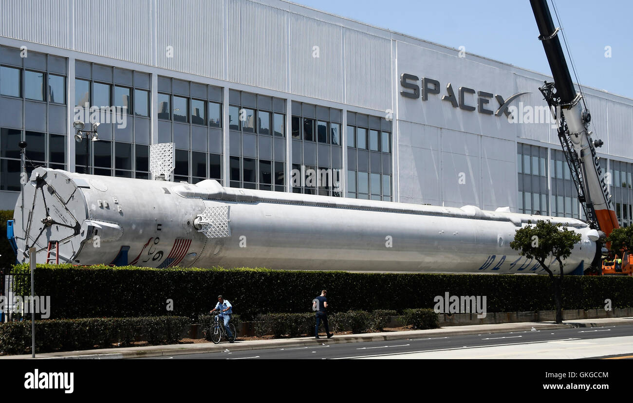 Hawthorne CA. 20th Aug, 2016. SpaceX first Falcon 9 rocket that launch ...