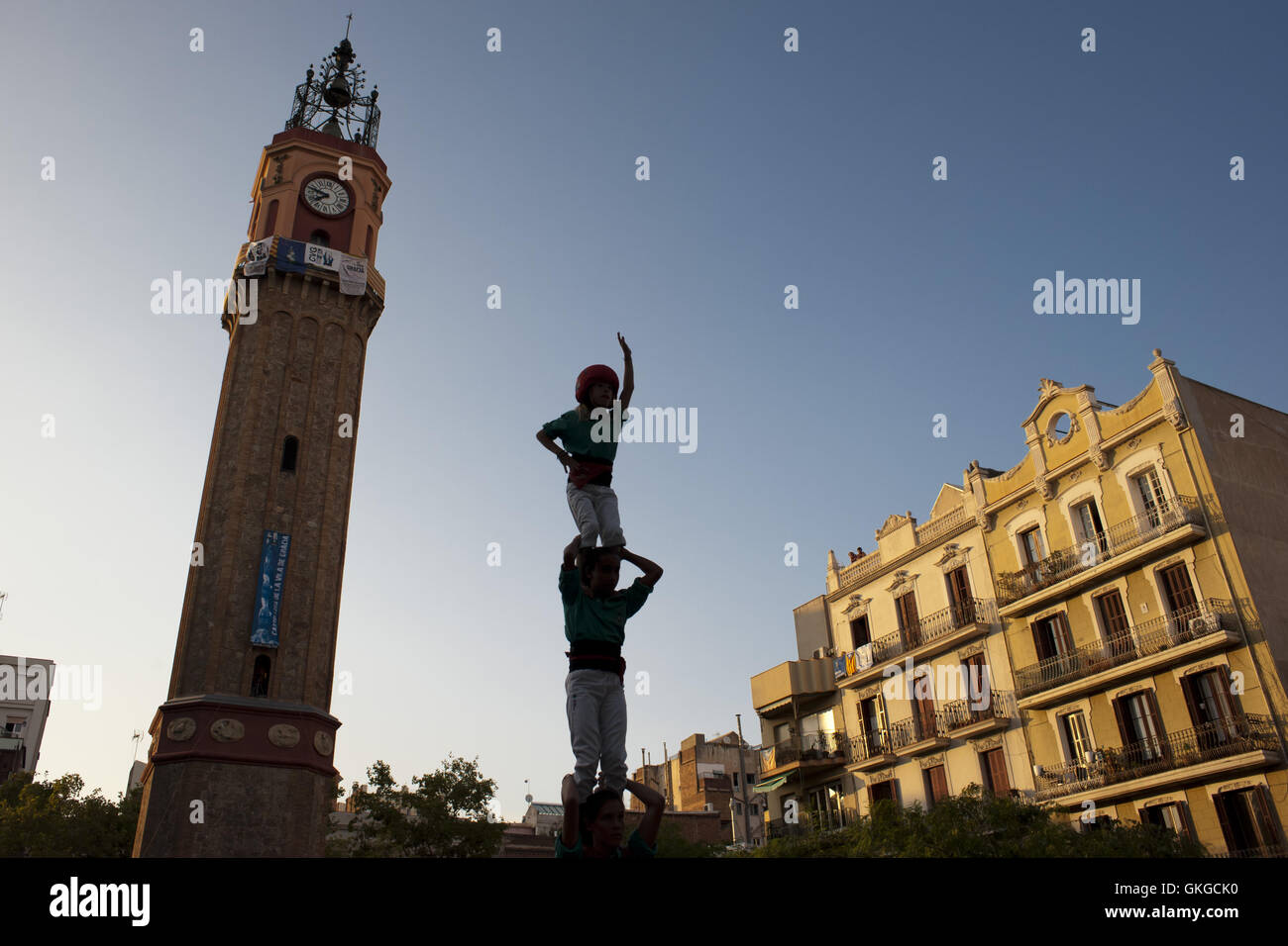 Barcelona, Catalonia, Spain. 20th Aug, 2016. A human tower (castell in ...