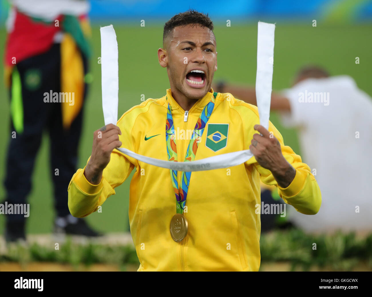Rio de Janeiro, Brazil. 20th Aug, 2016. Neymar of Brazil celebrates ...