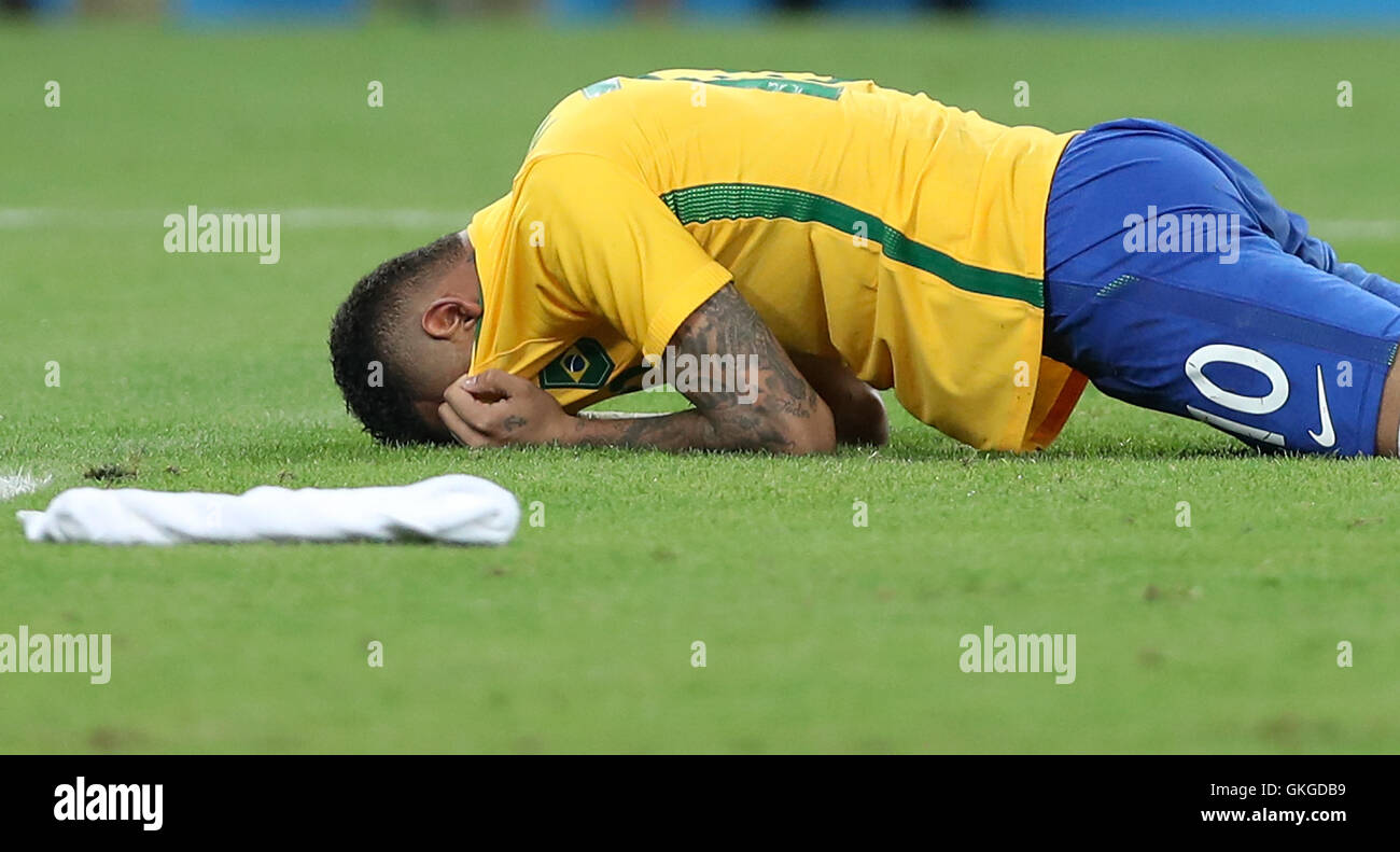 Rio De Janeiro, Brazil. 20th Aug, 2016. Neymar of Brazil celebrates ...