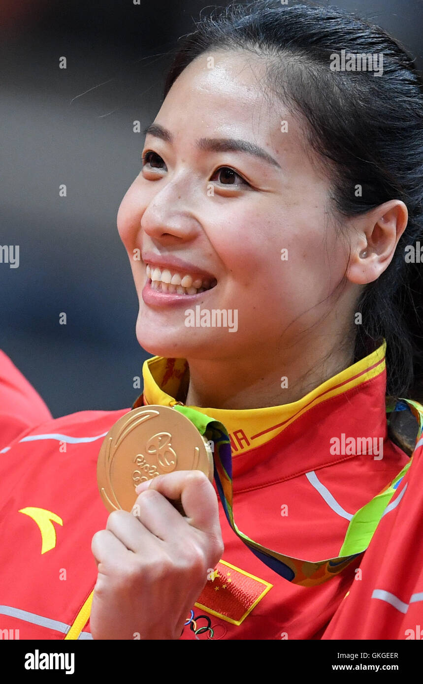 Rio De Janeiro, Brazil. 20th Aug, 2016. China's Wei Qiuyue shows her ...