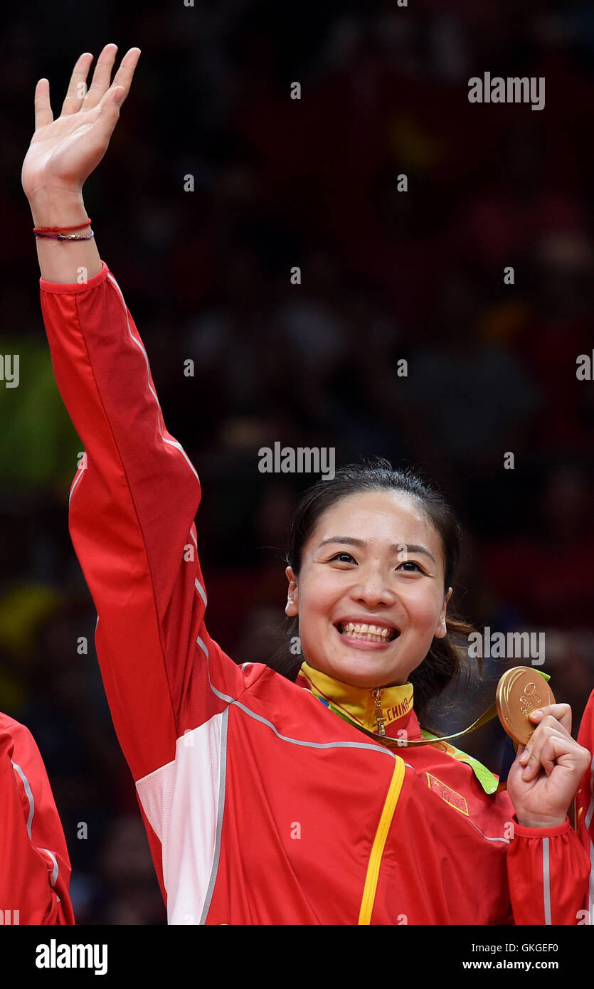 Rio De Janeiro, Brazil. 20th Aug, 2016. China's Wei Qiuyue shows her ...