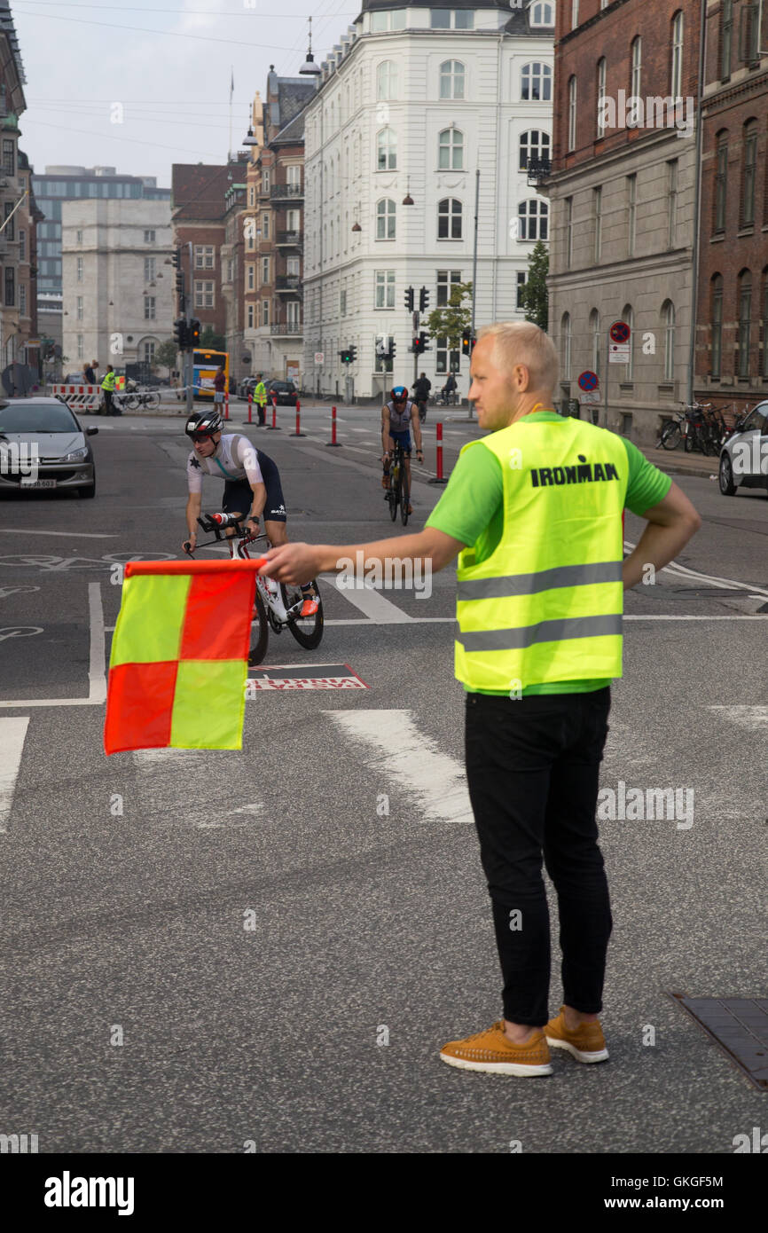 Copenhagen, Denmark, Aug 21st, 2016. Triathletes cycling in the city ...