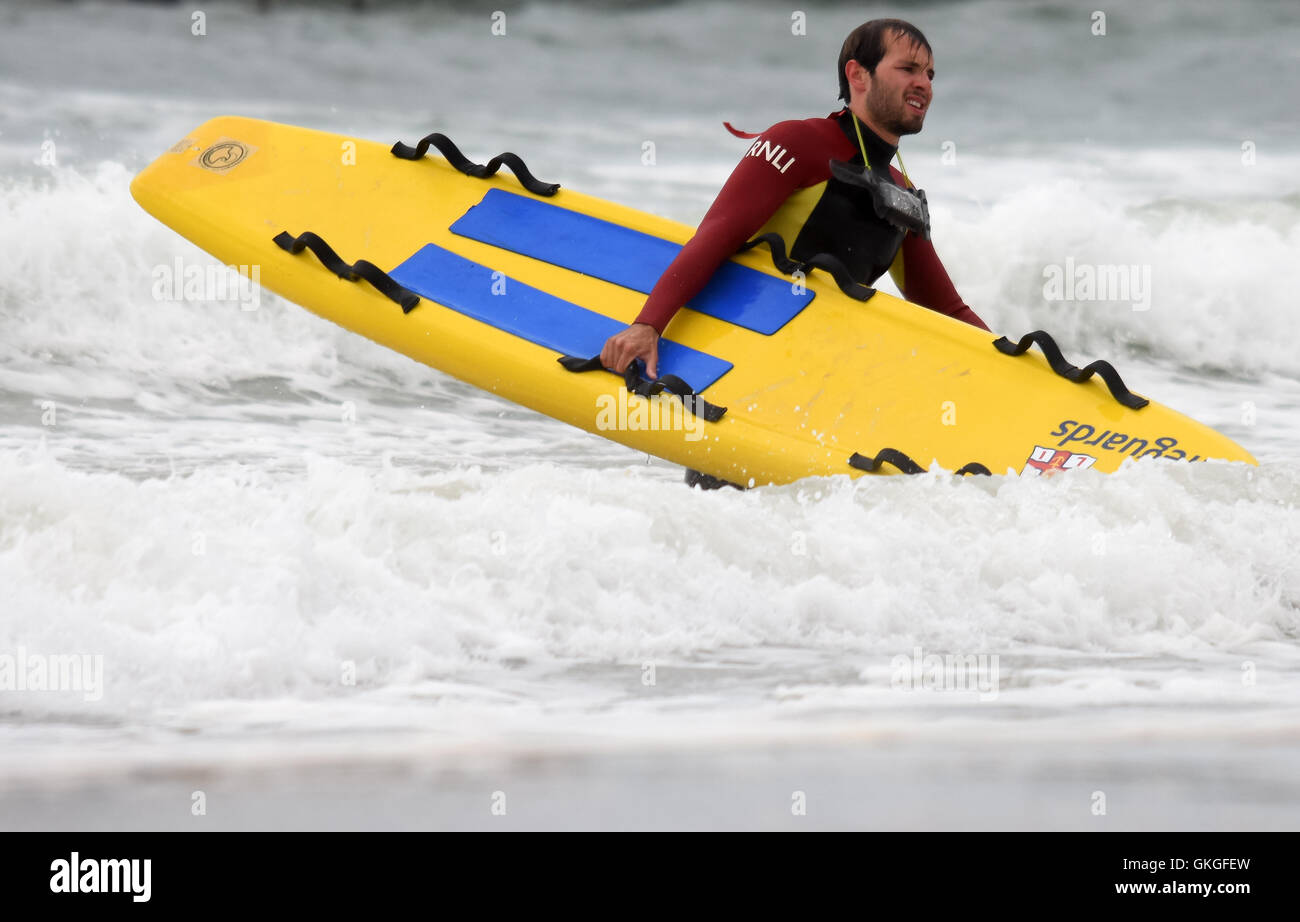 Bournemouth: August 20th 2016: Highs and good waves attract the surfers ...
