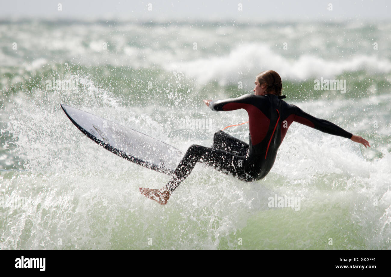 Bournemouth: August 20th 2016: Highs and good waves attract the surfers ...
