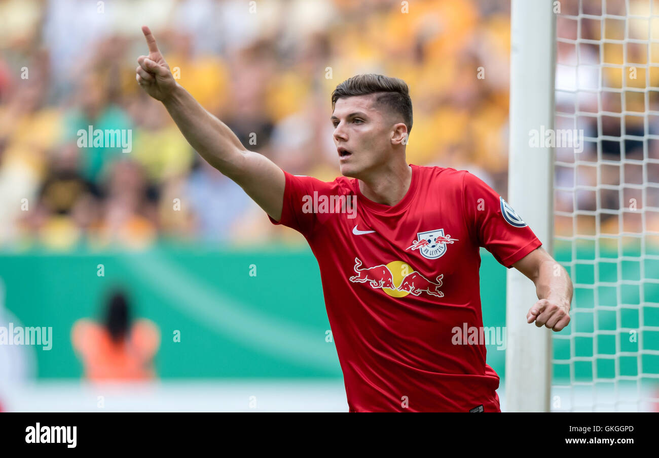 Dresden, Germany. 20th Aug, 2016. Leipzig's Marcel Sabitzer in action ...