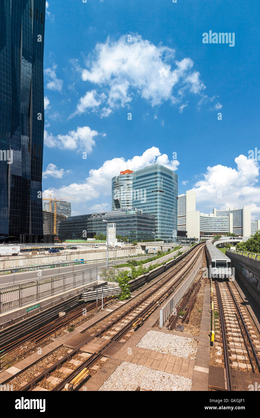 Vienna metro at the Danube City with the UNO complexe in the background ...