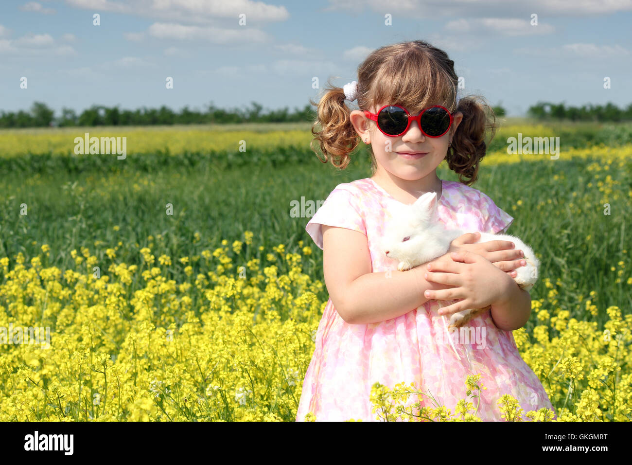 little girl with white rabbit Stock Photo - Alamy