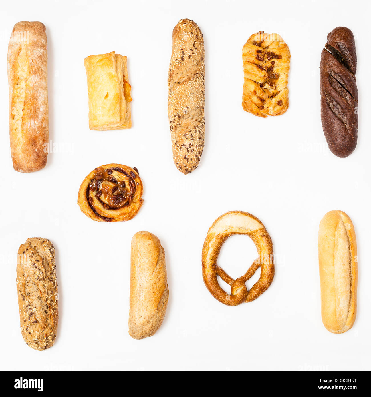 set from various freshly baked breads on white background Stock Photo ...