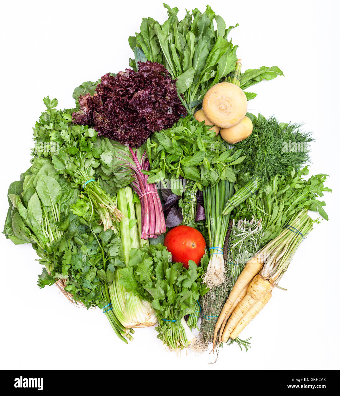 heap of bunches from fresh cut greenery on white background Stock Photo ...