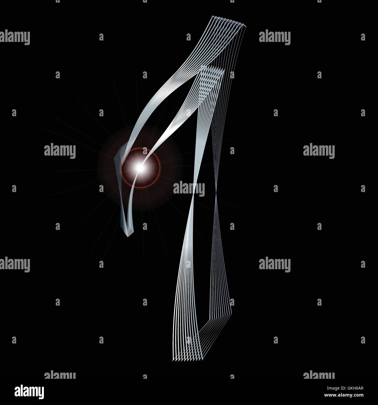 The number seven depicted in fine silver thread over a black background ...