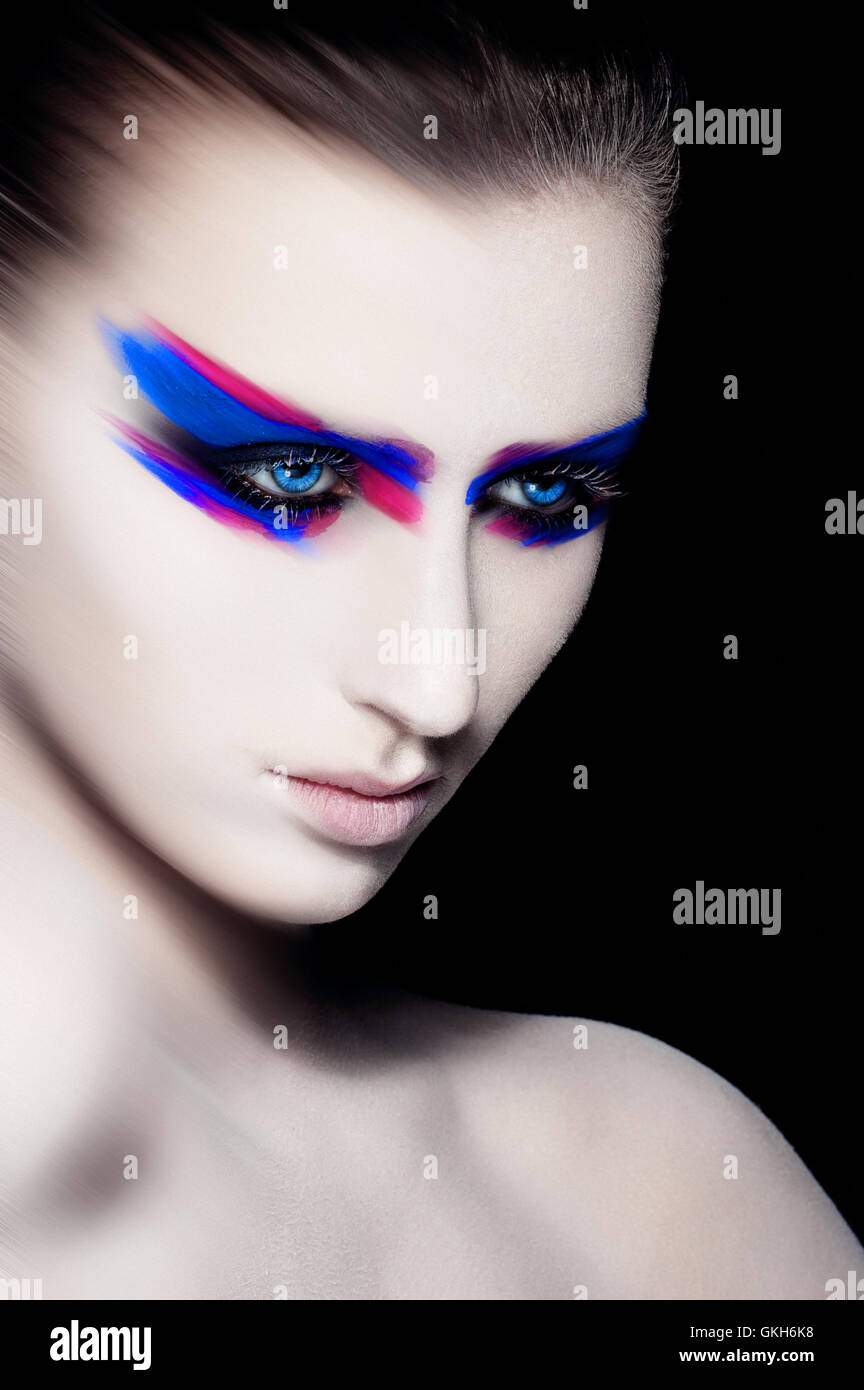 Beauty creative art makeup on black background.Fashion portrait.Head ...