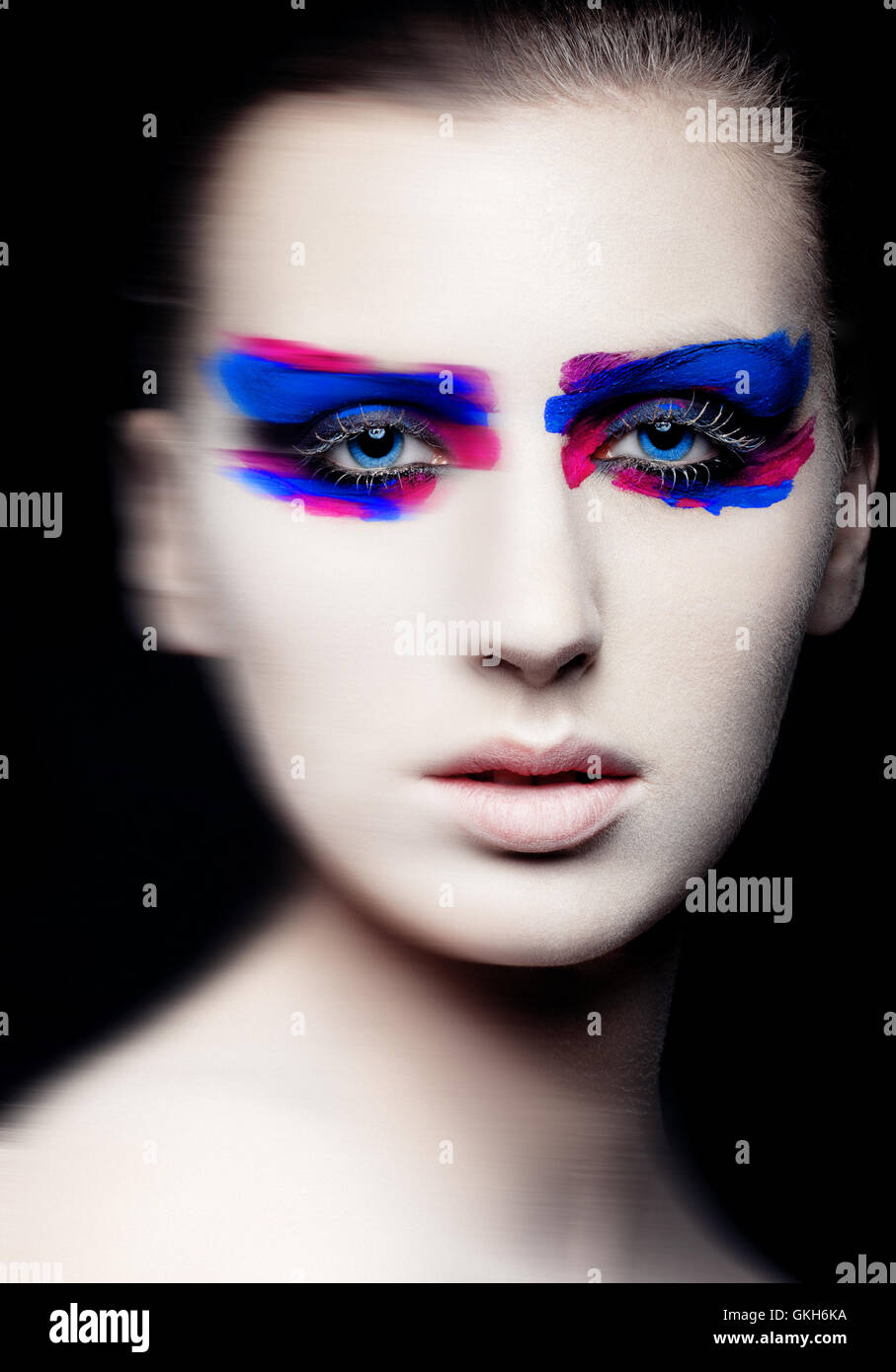 Beauty creative art makeup on black background.Fashion portrait.Head ...