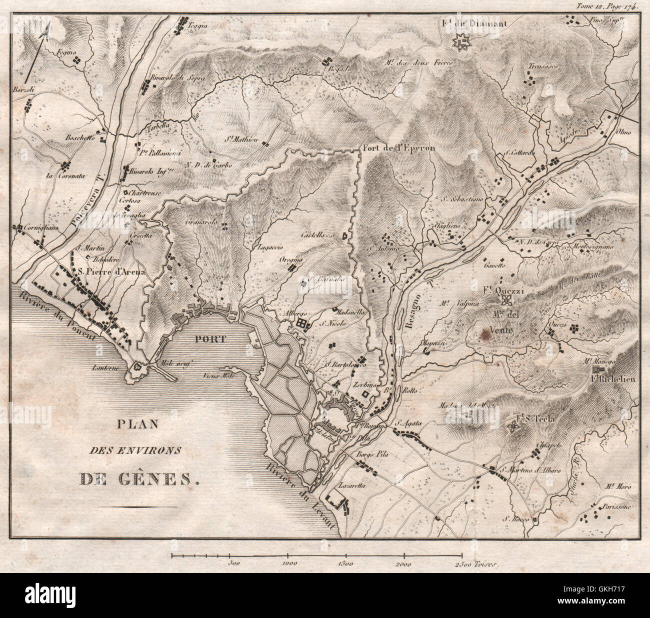 City plan of GENOA & environs. GENOVA Gênes. Italy, 1819 antique map ...