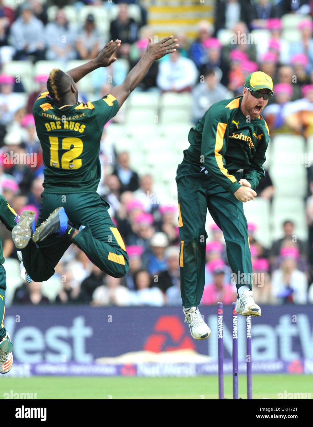 Notts Outlaws Dan Christian (right) celebrates after Northamptonshire ...