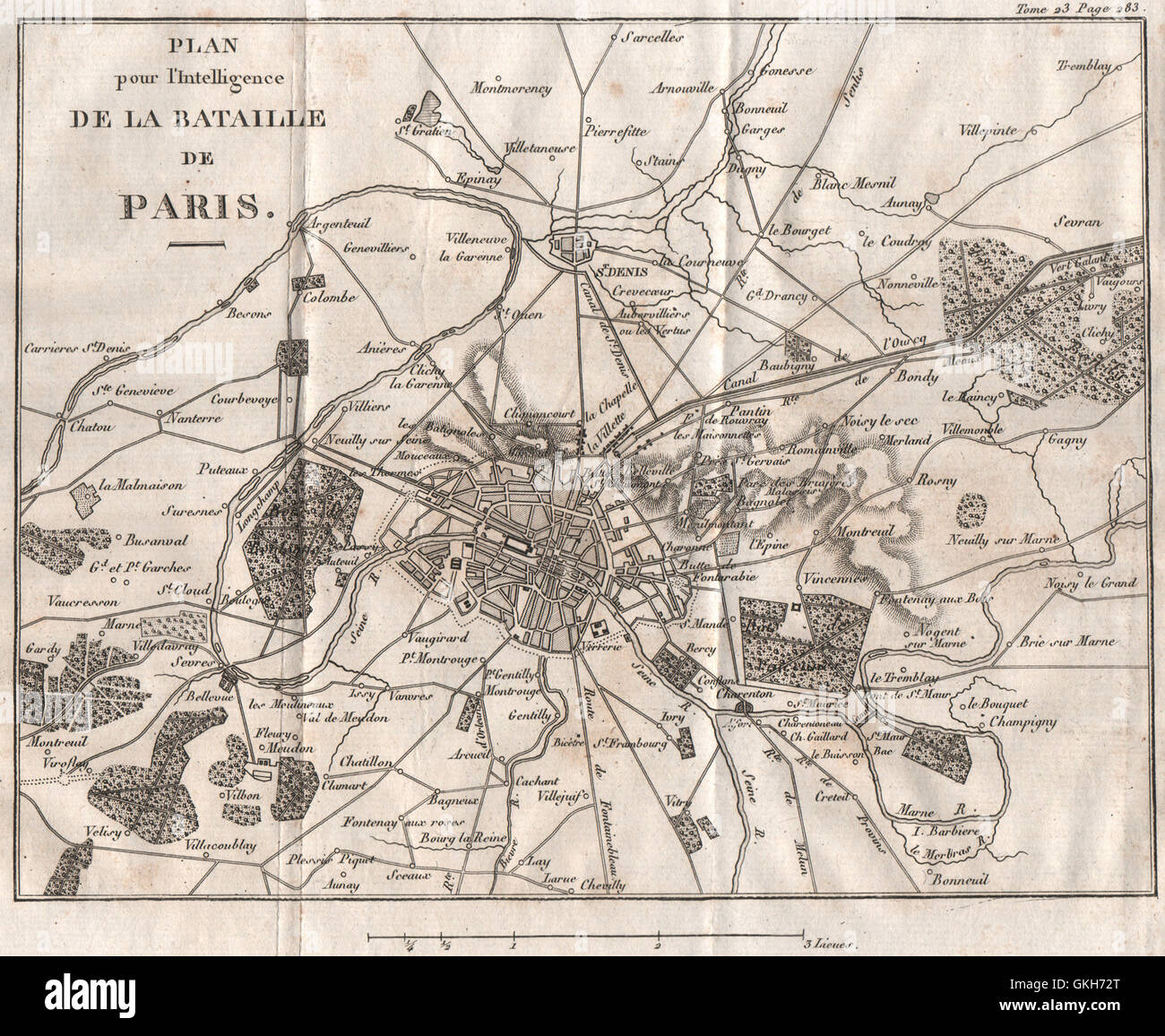 Plan for the Battle of Paris 1814. Ile de France, 1819 antique map ...