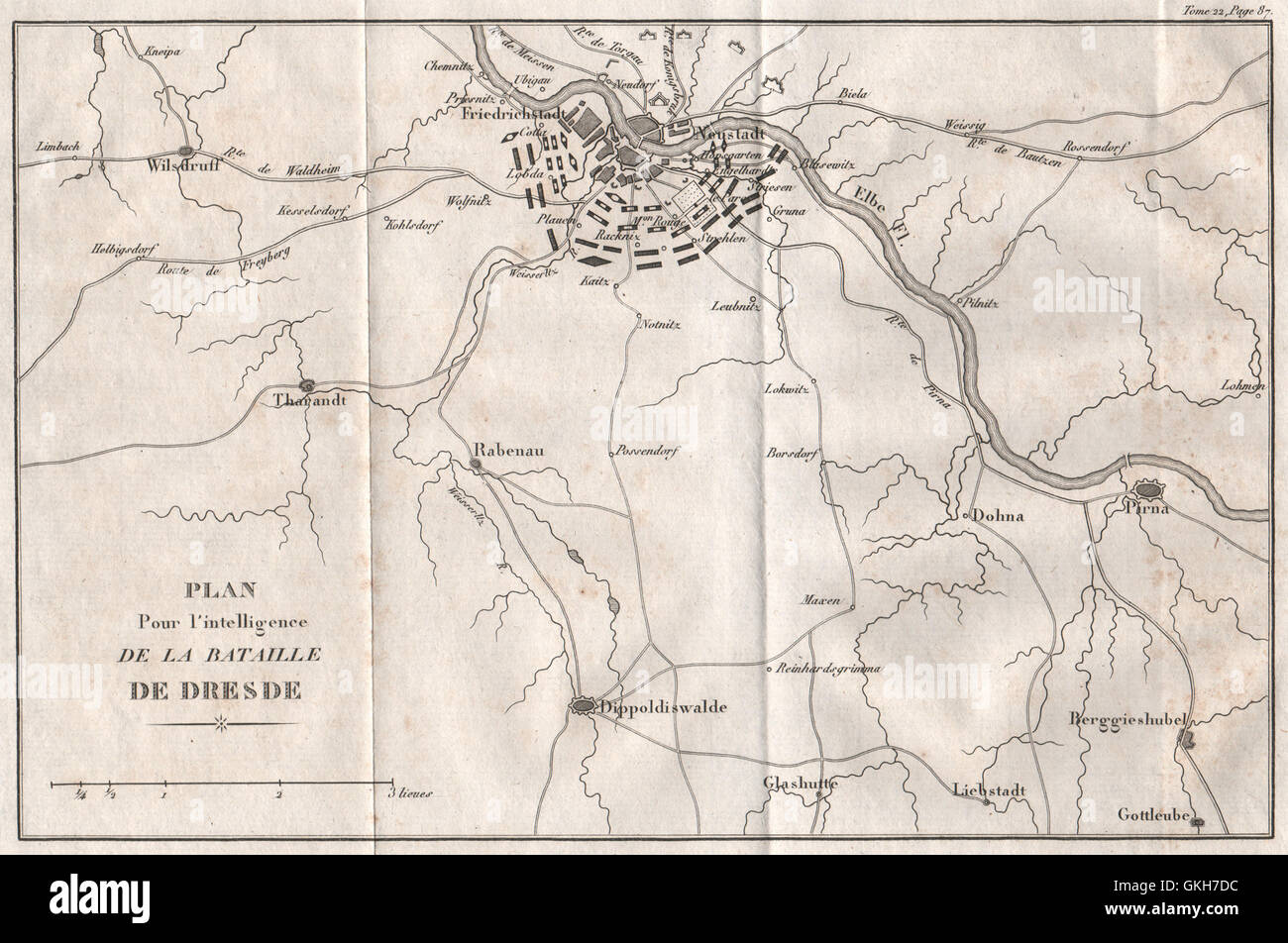 Plan of the BATTLE OF DRESDEN 1813 & environs. Germany, 1820 antique ...