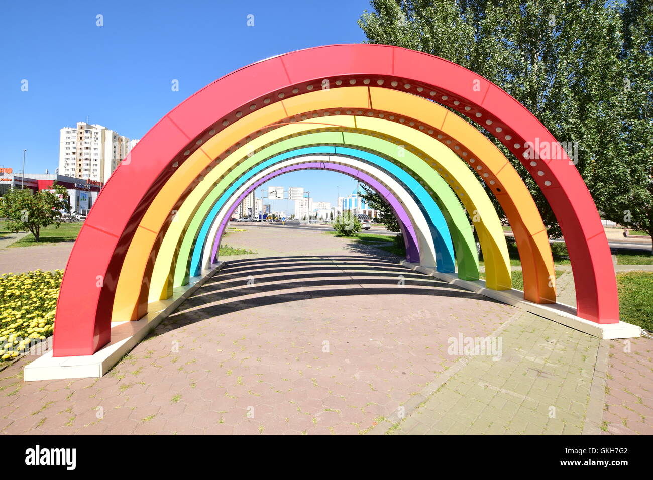 Street decoration in the form of colourful arches Stock Photo - Alamy
