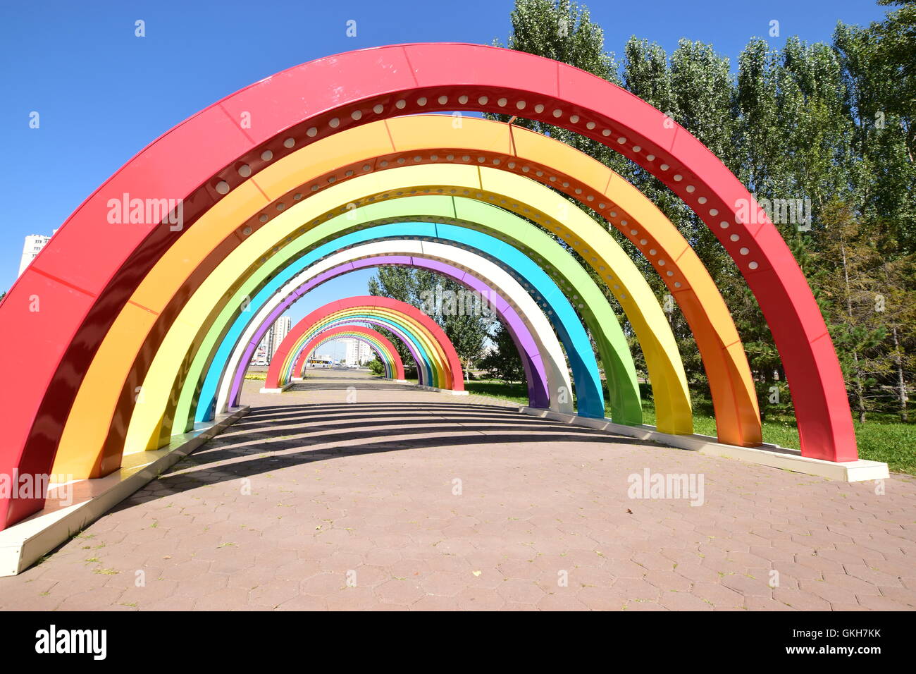 Street decoration in the form of colourful arches Stock Photo - Alamy